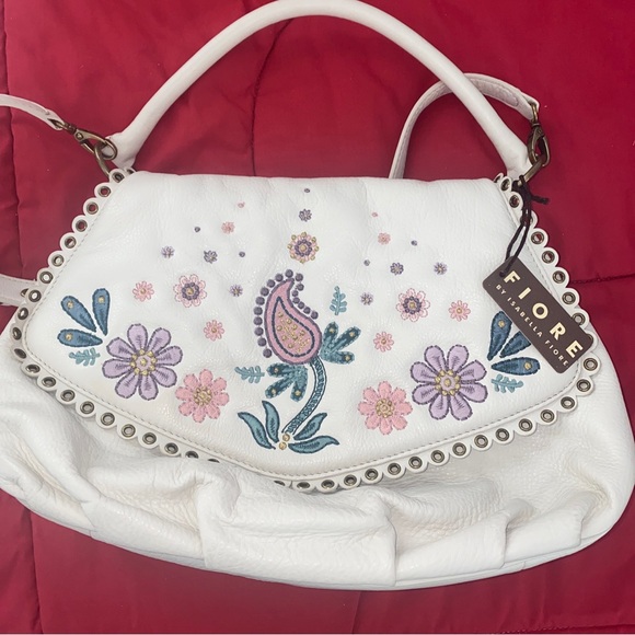 Isabella Fiore | Bags | Fiore Leather Shoulder Bag Purse Embroidered ...